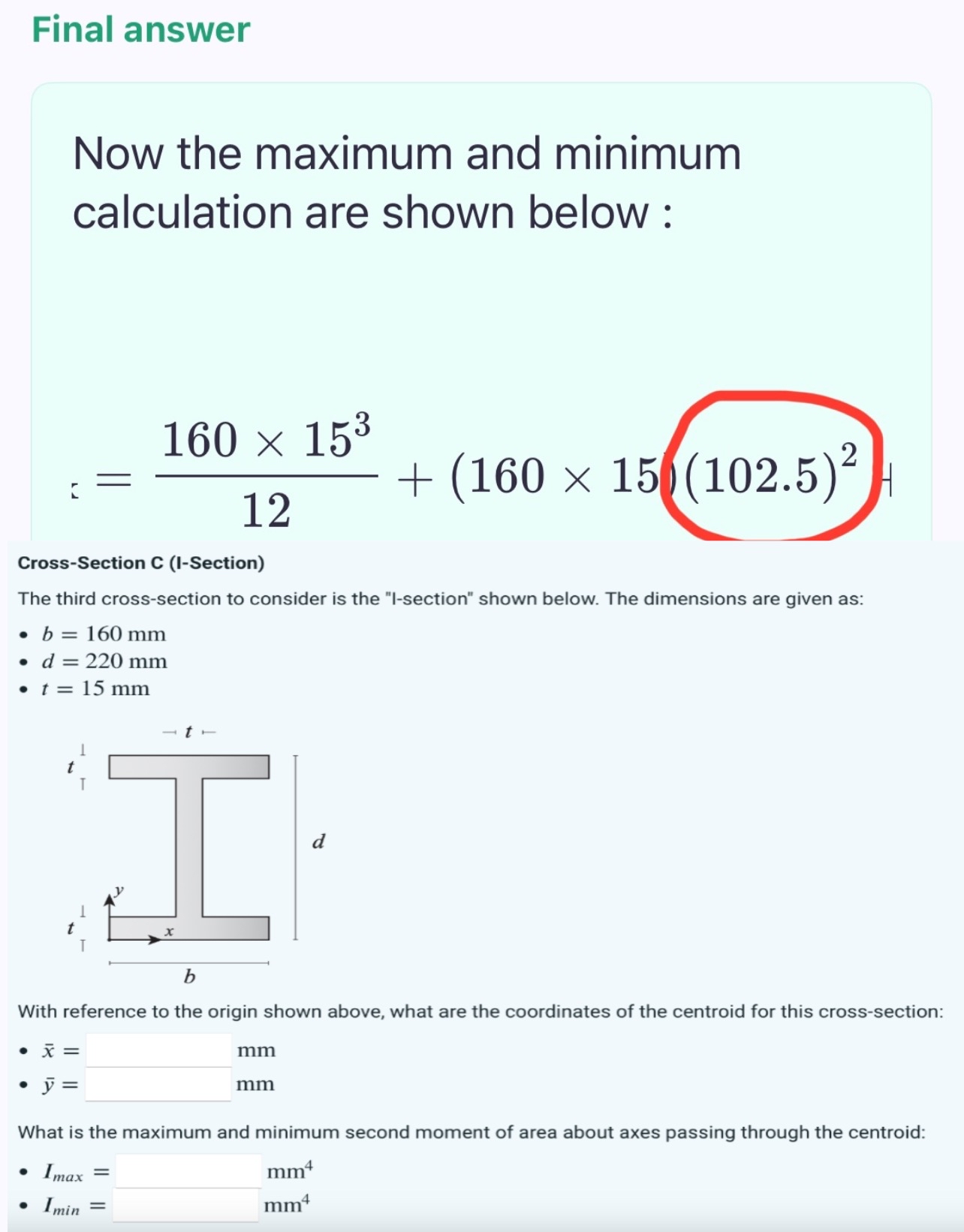 Solved find Ixx and IyyCan you explain how the value 102.5 | Chegg.com