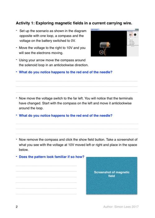 Activity 1: Exploring magnetic fields in a current | Chegg.com