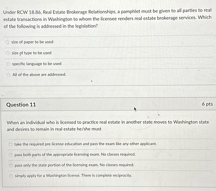 Solved Under RCW 18.86, Real Estate Brokerage Relationships, | Chegg.com