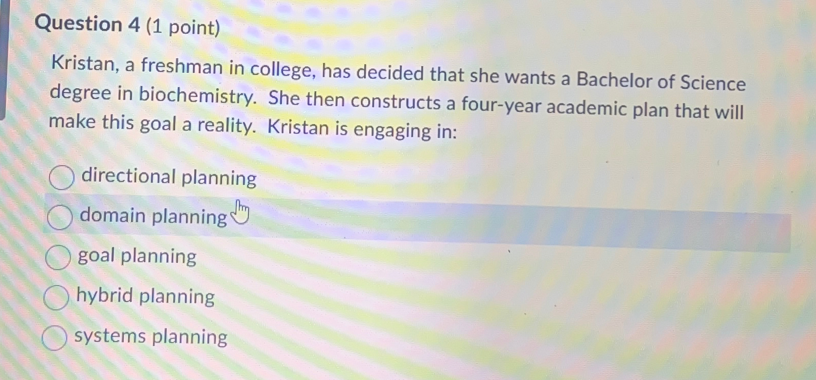 Solved Question 4 (1 ﻿point)Kristan, a freshman in college, | Chegg.com