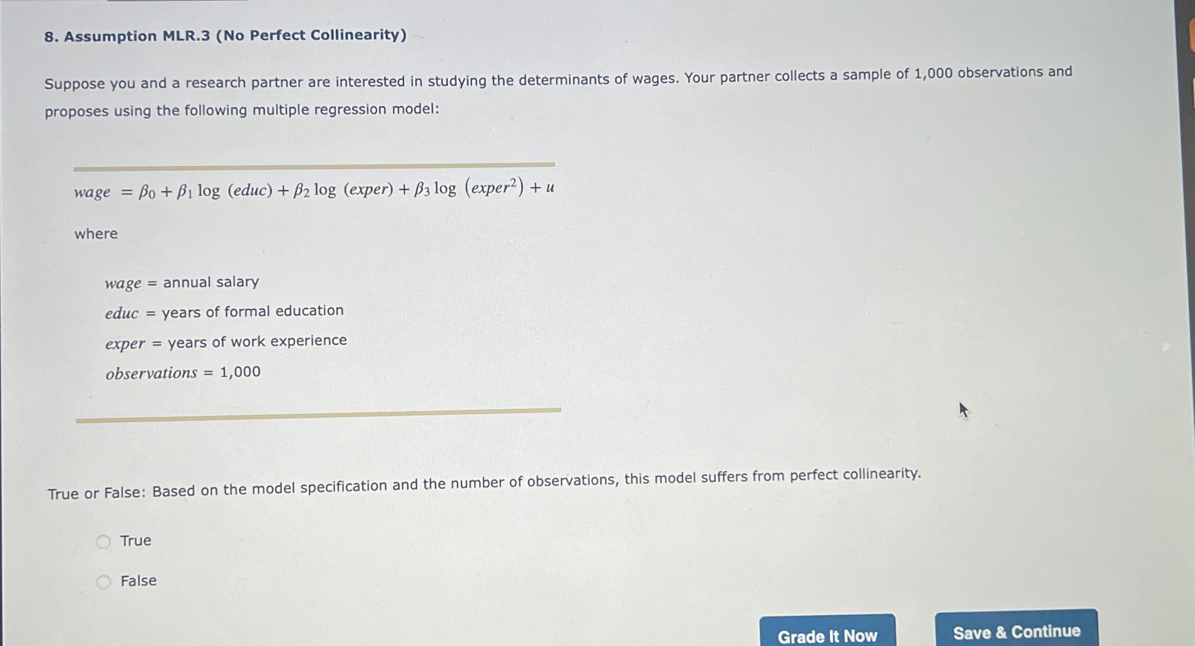 Solved Assumption MLR. 3 (No Perfect Collinearity)Suppose | Chegg.com