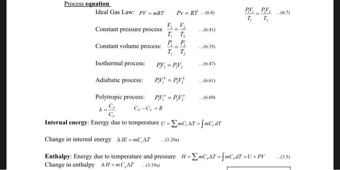 Solved PV PV T: ...(6.7) T: Process equation Ideal Gas Law: | Chegg.com