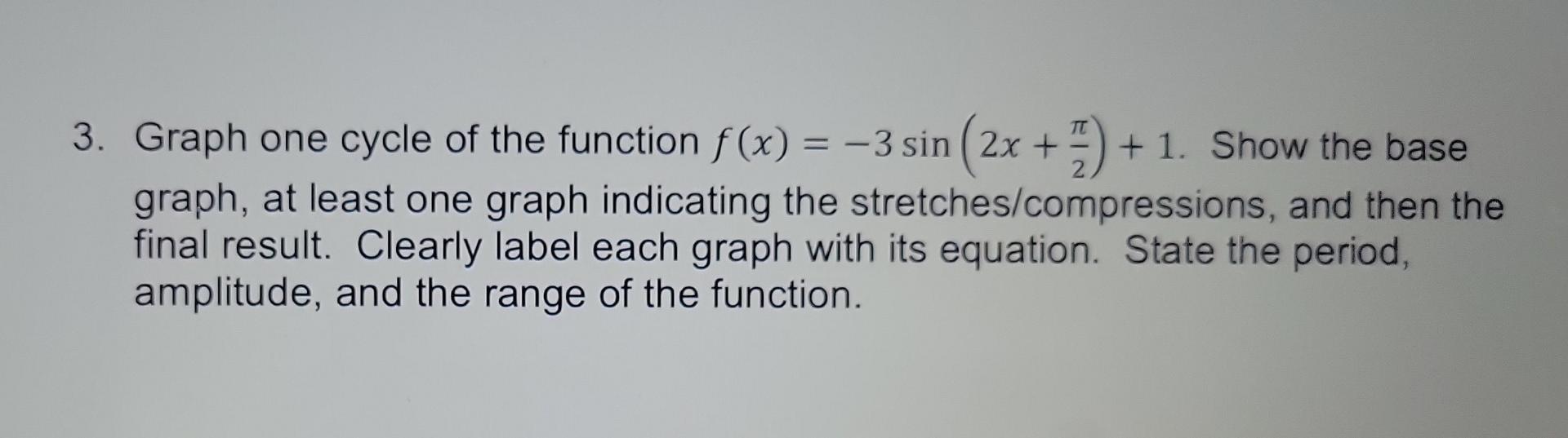 Solved 3. Graph one cycle of the function | Chegg.com