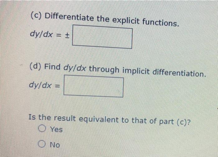 Solved 4x2 + 81y2 = 324 ? (a) Find two explicit functions by | Chegg.com