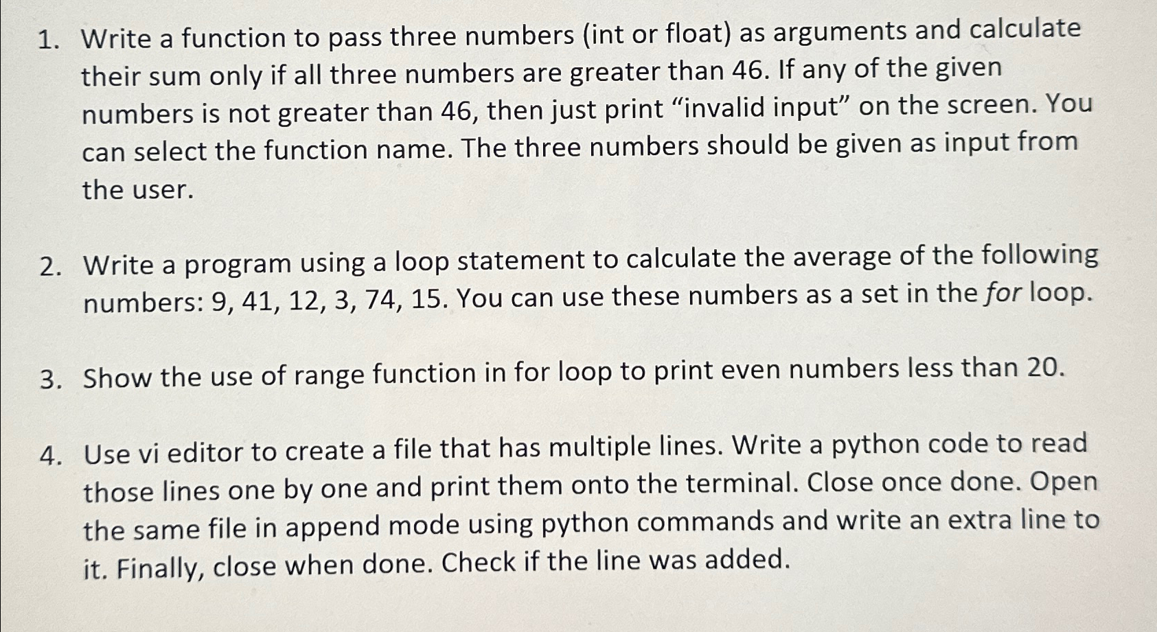Solved Write a function to pass three numbers (int or float) | Chegg.com