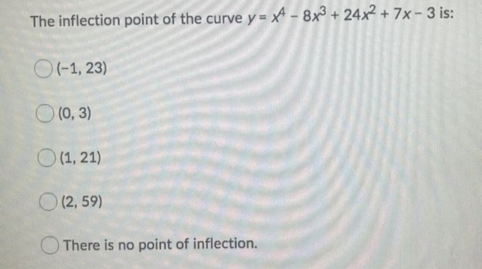 Solved The inflection point of the curve y=x4-8x3+24x2+7x-3 | Chegg.com
