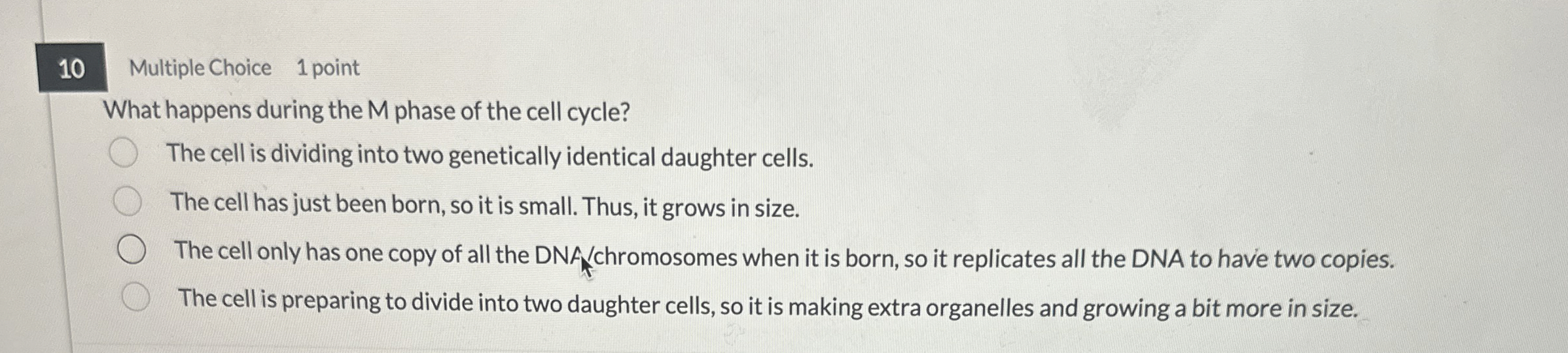 Solved 10Multiple Choice1 ﻿pointWhat happens during the M | Chegg.com