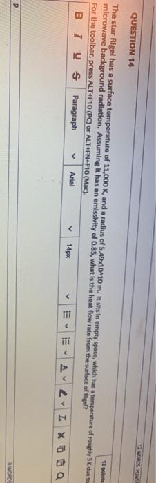 Solved QUESTION 14 12 The star Rigel has a surface | Chegg.com