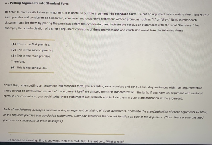 Solved 3. Standardizing Arguments- Practice Any number of | Chegg.com