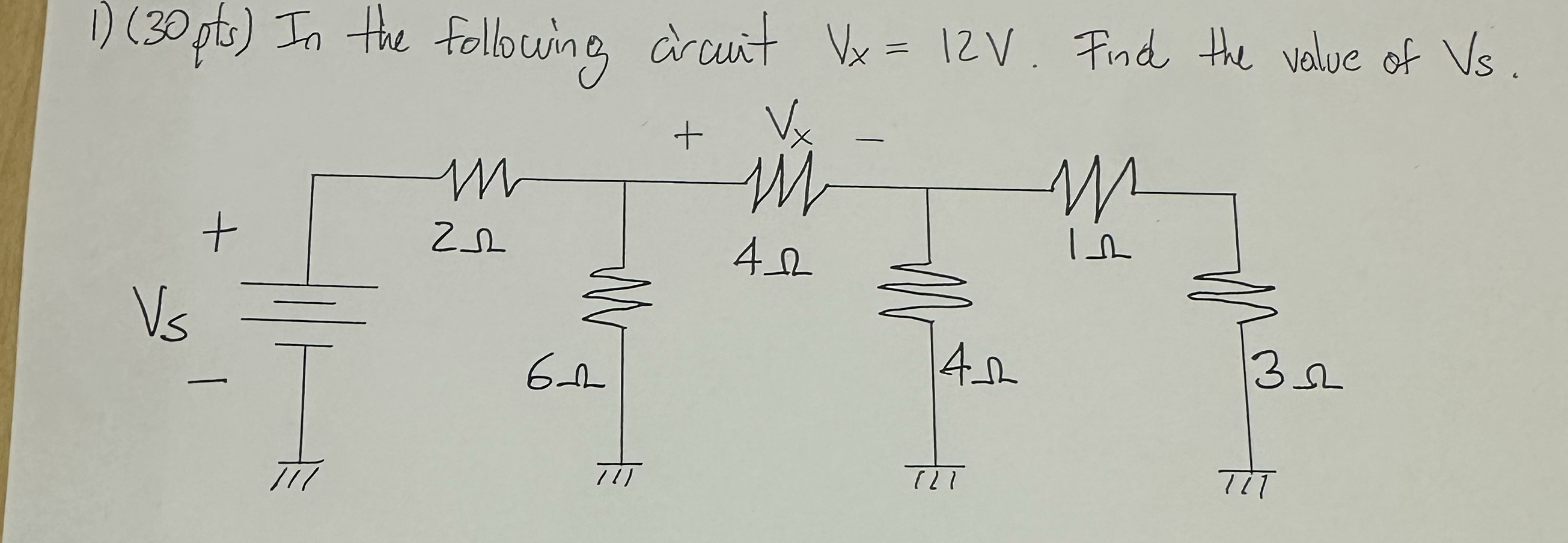 Solved (30pts) ﻿In the following circuit Vx=12V. ﻿Find the | Chegg.com