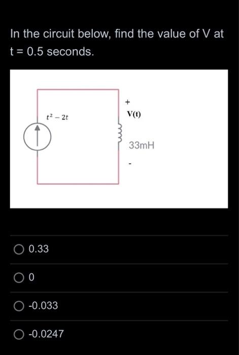 Solved In the circuit below, find the value of V at t=0.5 | Chegg.com