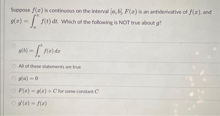 Solved Suppose f(x) is continuous on the interval [a,b],F(x) | Chegg.com