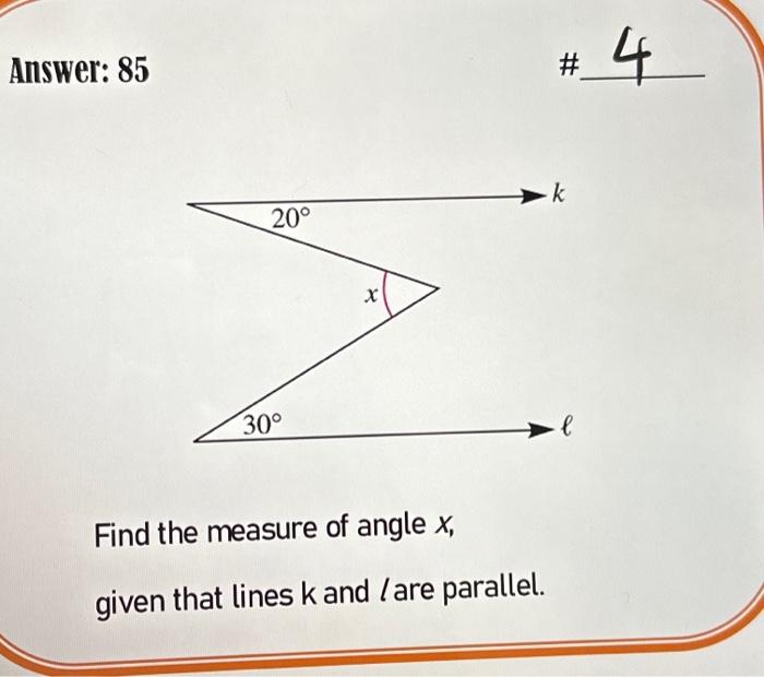 Solved Find the measure of angle x, given that lines k and l | Chegg.com