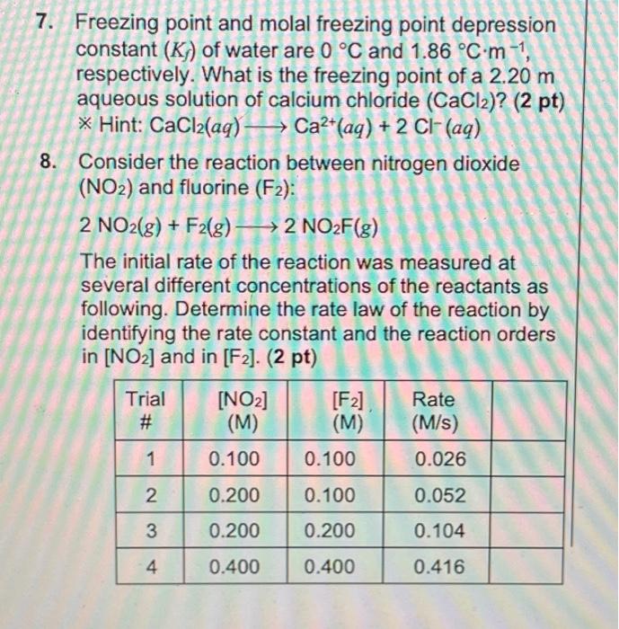 Solved 7. Freezing point and molal freezing point depression | Chegg.com