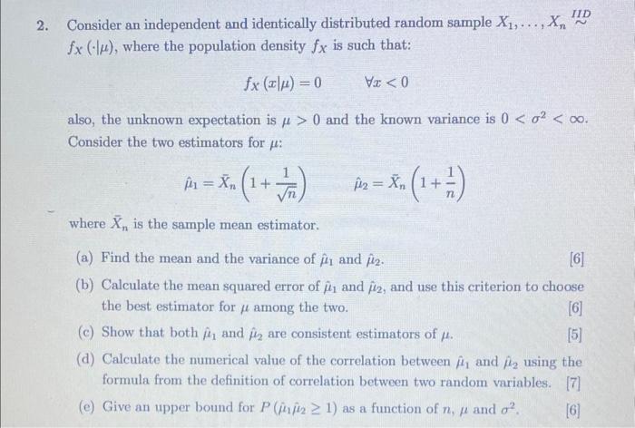 Solved Consider an independent and identically distributed | Chegg.com