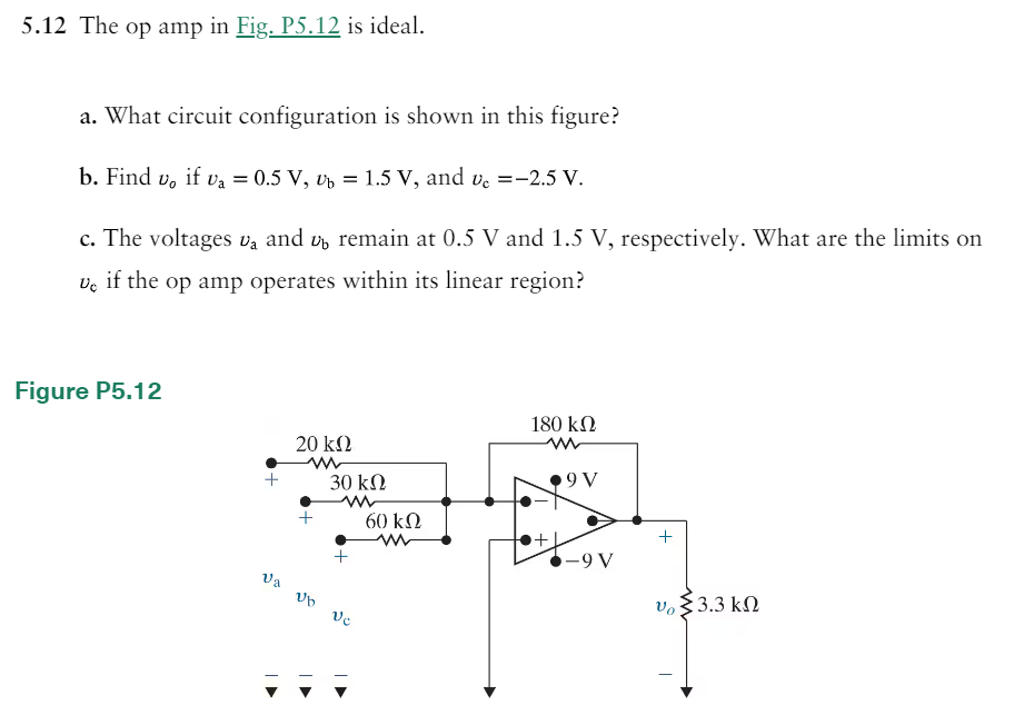 Solved 5.12 ﻿The op amp in Fig. P5.12 ﻿is ideal.a. ﻿What | Chegg.com