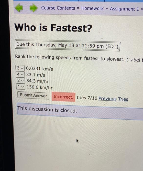 Solved Rank the following speeds from fastest to slowest. | Chegg.com