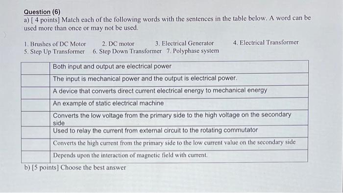 Solved Question (6) a) [ 4 points] Match each of the | Chegg.com