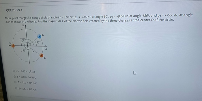 Solved QUESTION 3 Three point charges lie along a circle of | Chegg.com