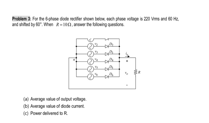 Solved Problem 3: For the 6-phase diode rectifier shown | Chegg.com