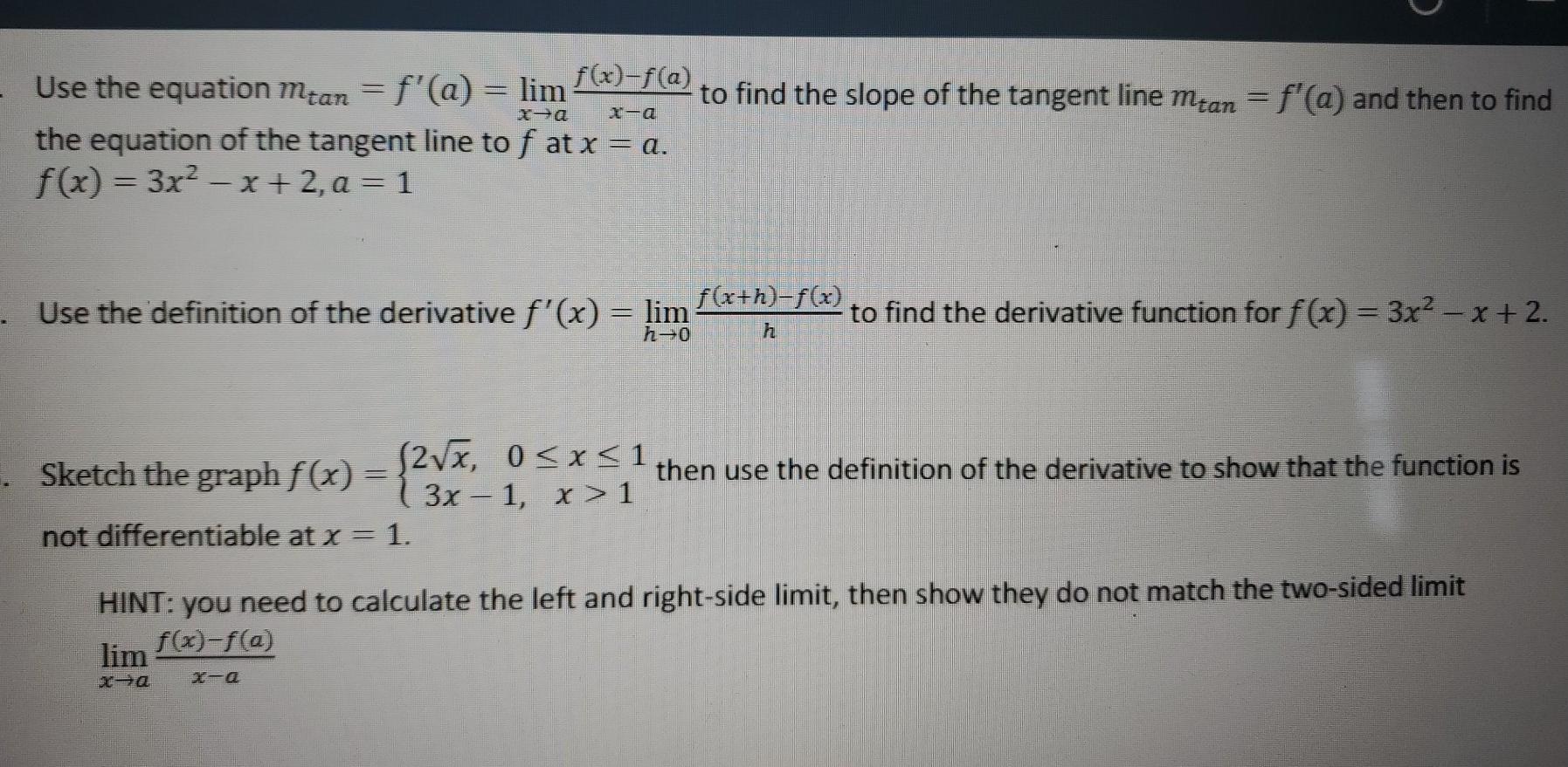 Solved Ya x-a Use the equation Mtan = f'(a) = lim f(x)=f(a) | Chegg.com
