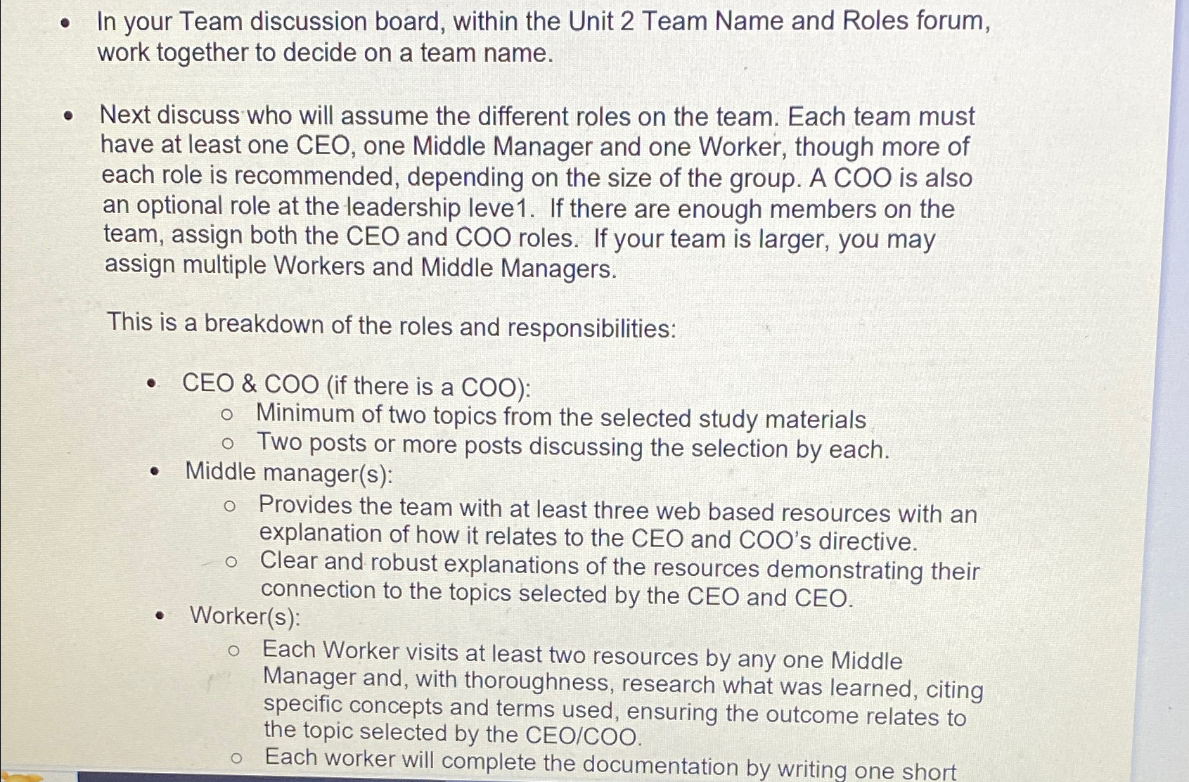 Solved In your Team discussion board, within the Unit 2 | Chegg.com