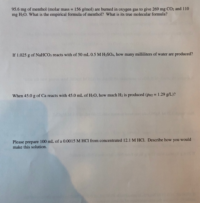 Solved 95.6 mg of menthol (molar mass = 156 g/mol) are | Chegg.com