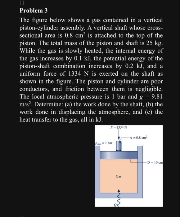 Solved Problem 3 The figure below shows a gas contained in a | Chegg.com
