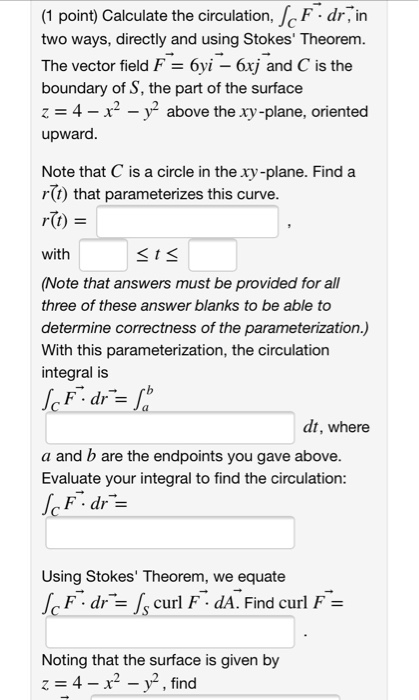 Solved (1 point) Calculate the circulation, ScF. dr, in two | Chegg.com