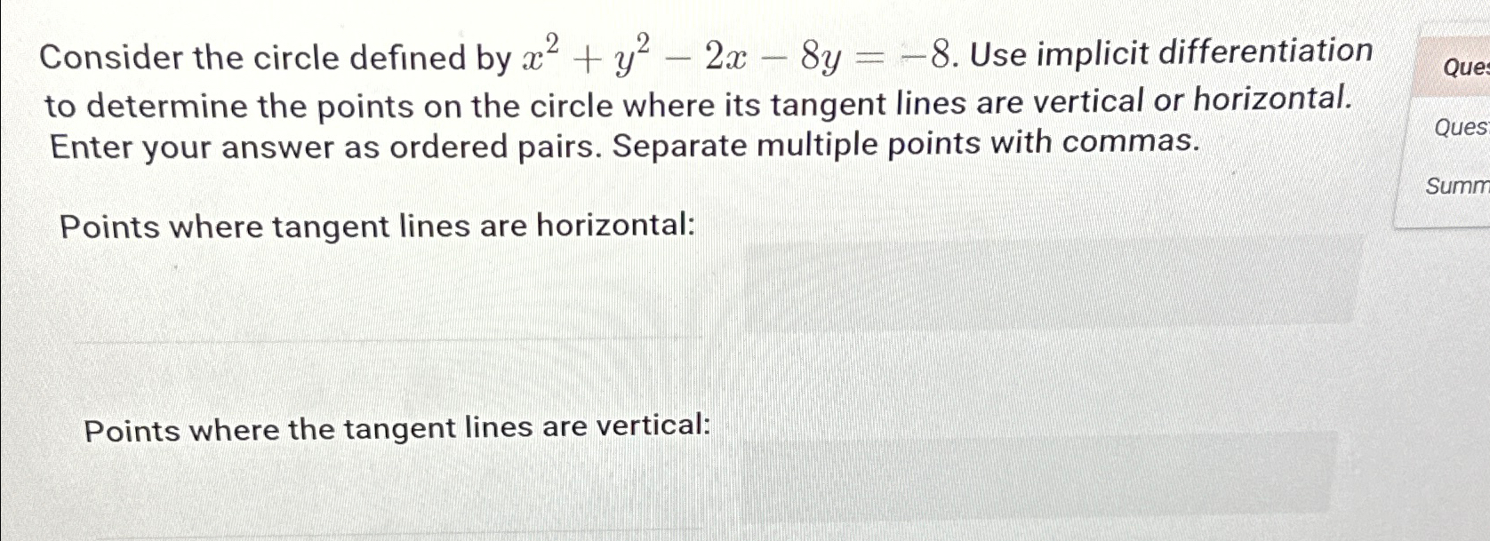 Solved Consider the circle defined by x2+y2-2x-8y=-8. ﻿Use | Chegg.com