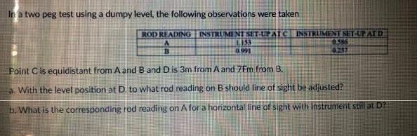 Solved In a two peg test using a dumpy level, the following | Chegg.com