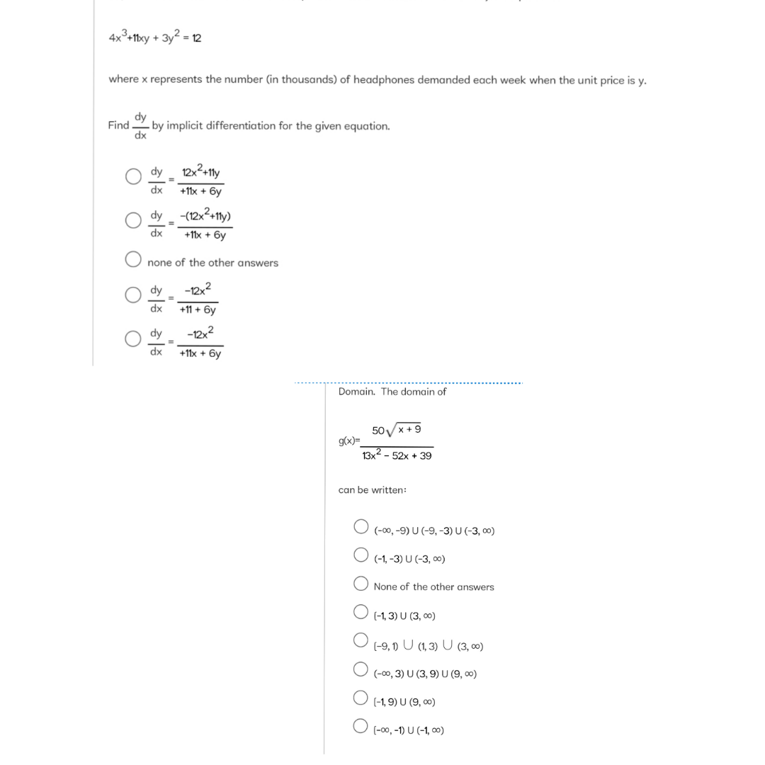 Solved 4x³+11xy + 3y² = 12 where x represents the number (in | Chegg.com