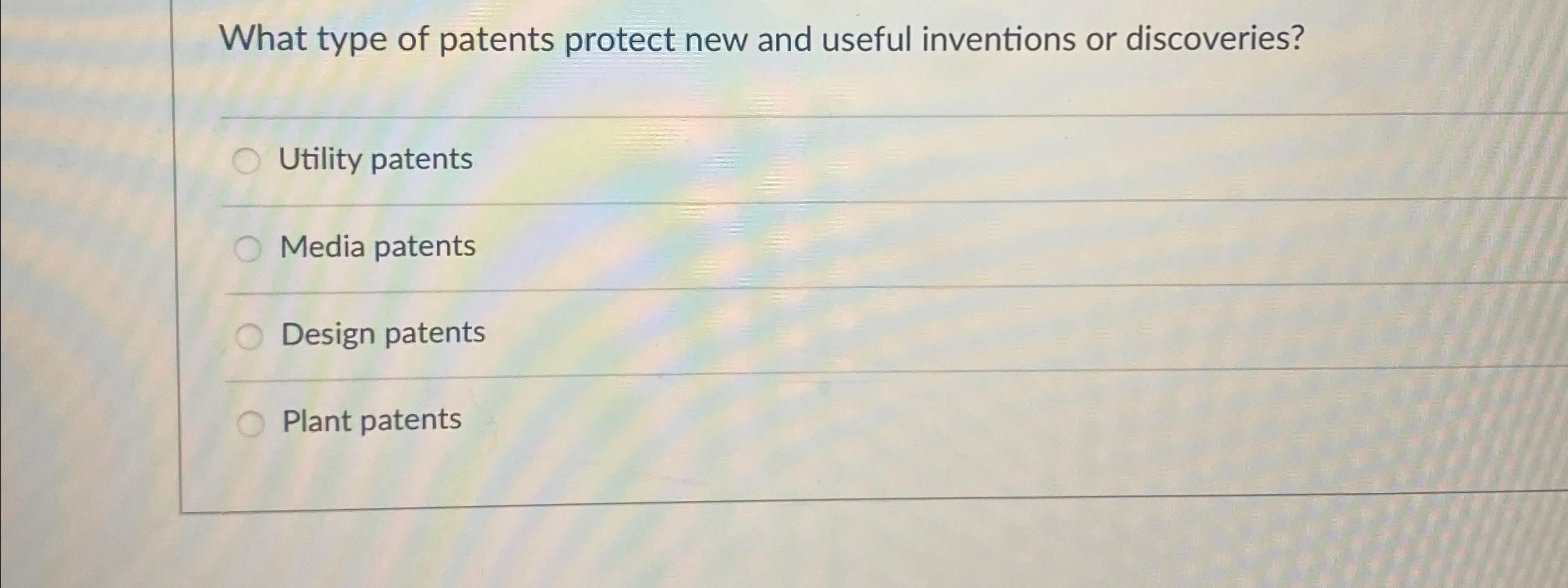 Solved What type of patents protect new and useful | Chegg.com