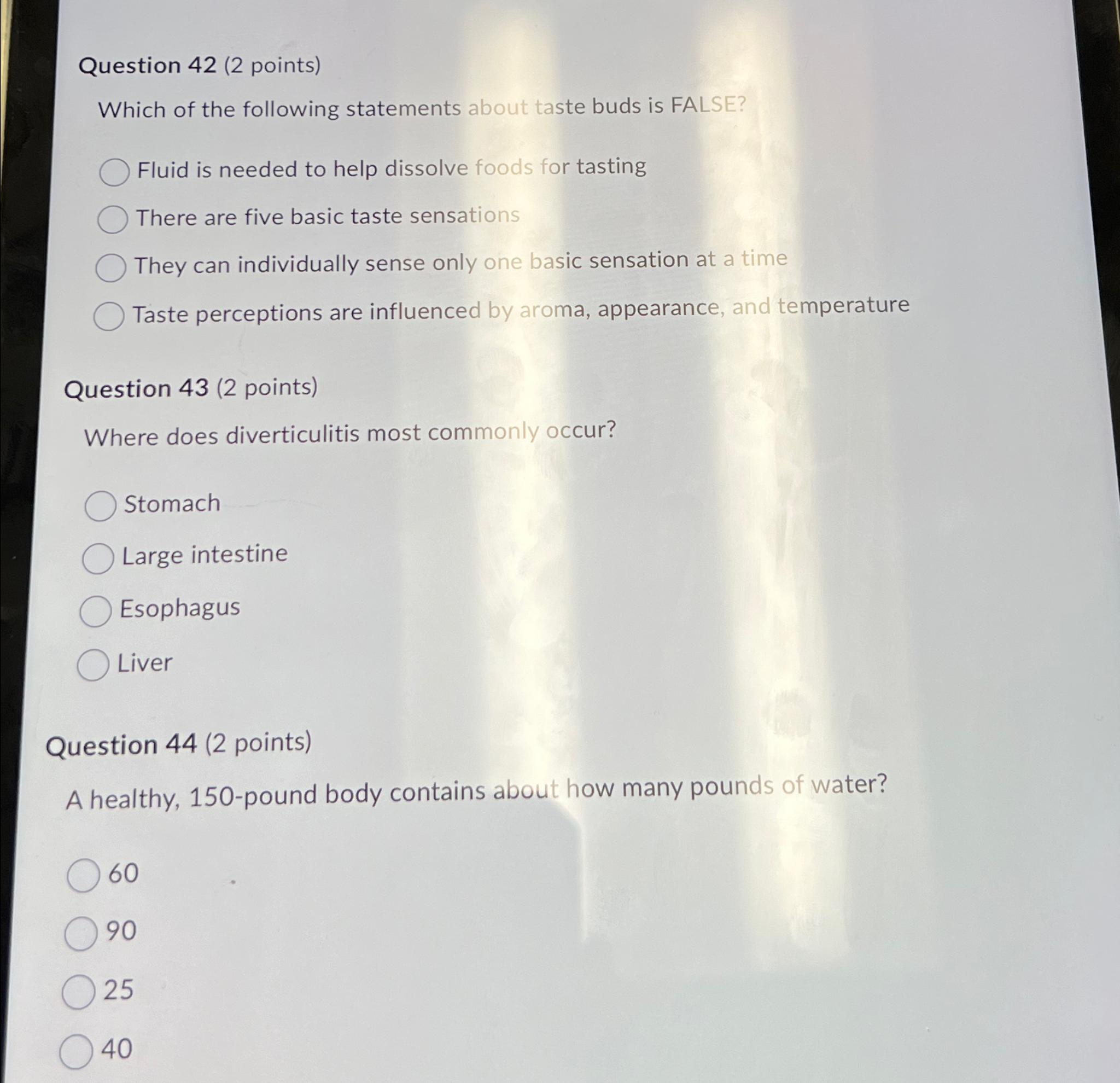 Solved Question 42 (2 ﻿points)Which of the following | Chegg.com
