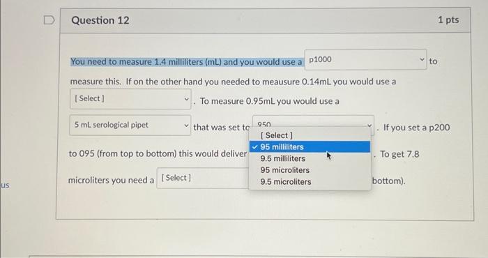Question 12 1pts You need to measure 1.4 milliliters | Chegg.com