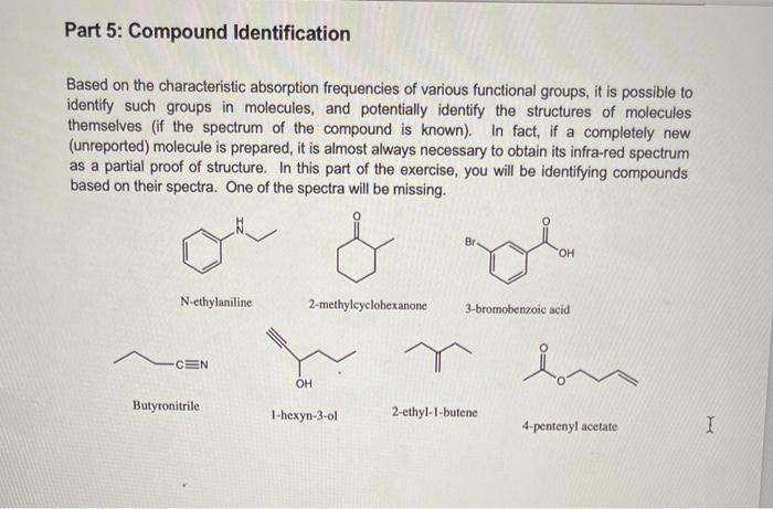 Solved Part 5: Compound Identification Based on the | Chegg.com