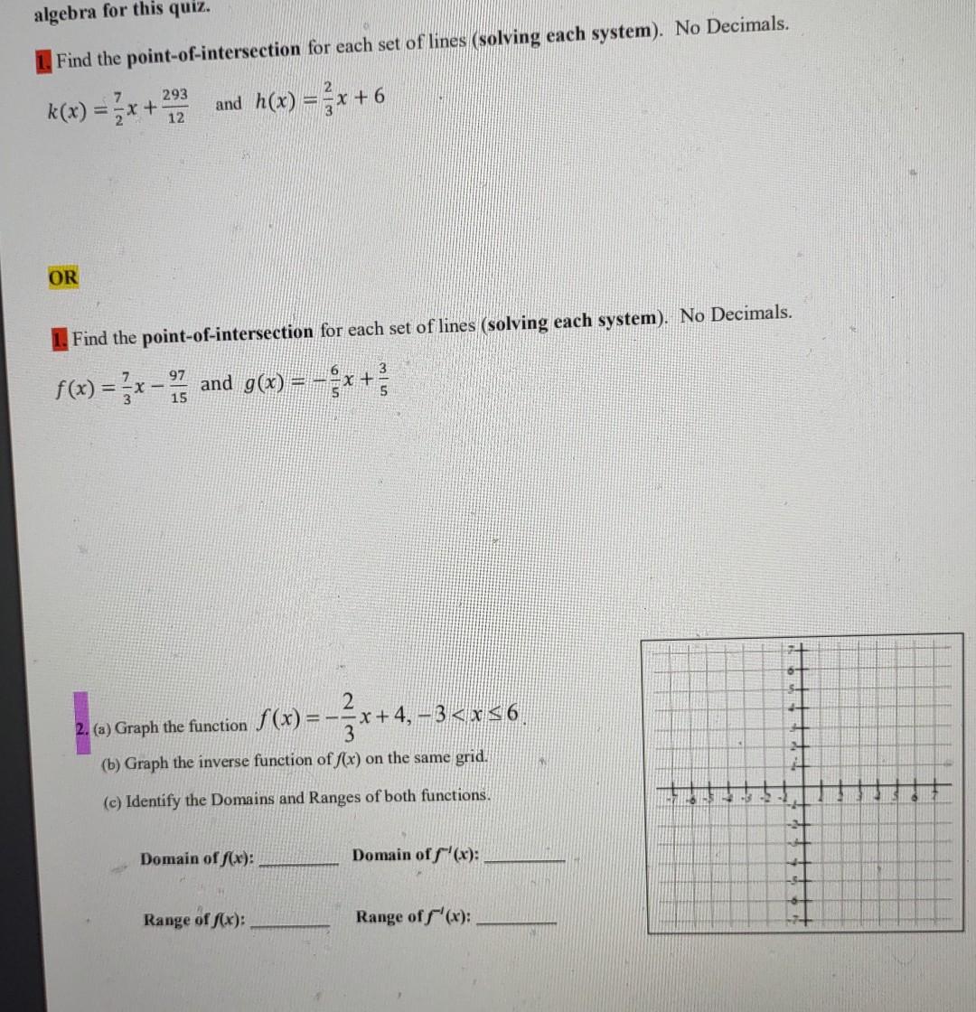 Solved algebra for this quiz. Find the point-of-intersection | Chegg.com