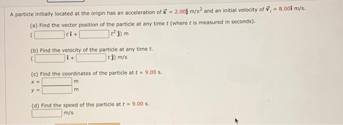 Solved A particle initially located at the origin has an | Chegg.com