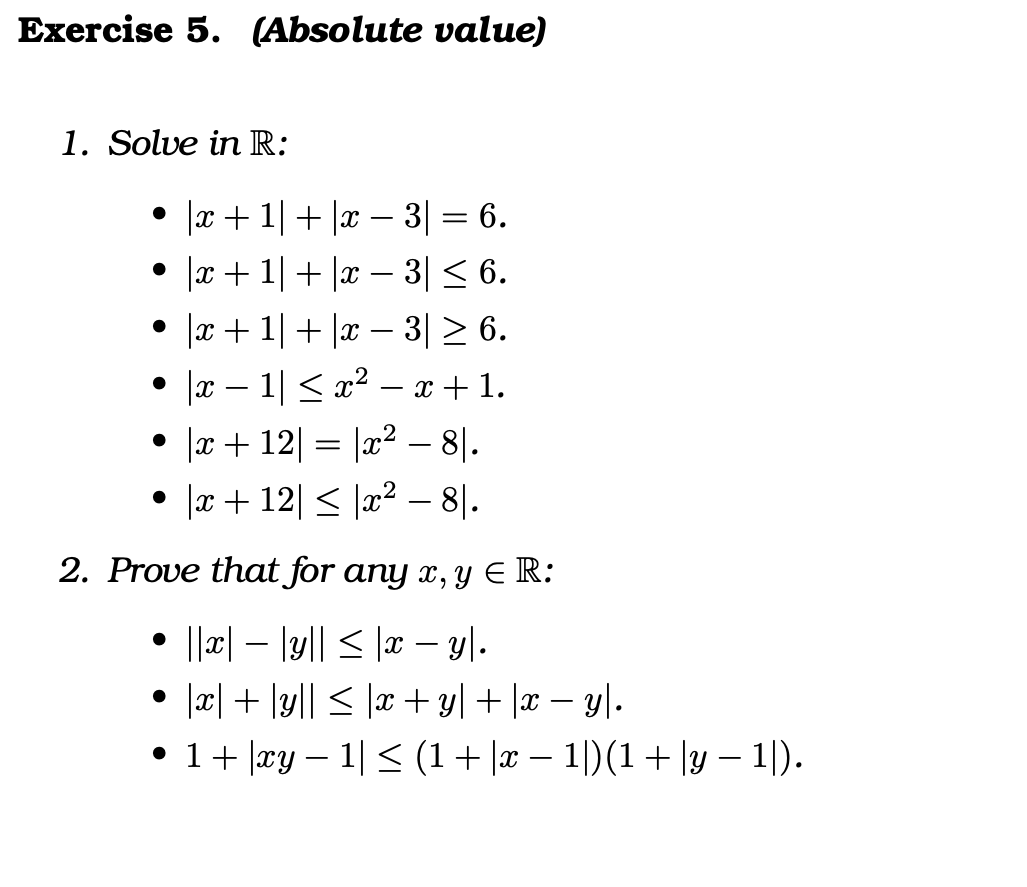 Solved Exercise 5. (Absolute value)Solve in R | Chegg.com Solved Exercise 5. (Absolute value)Solve in R | Chegg.com