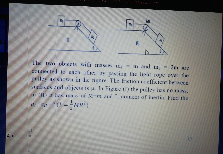 Solved m MU R (HU) 0 2m are The two objects with masses mı = | Chegg.com