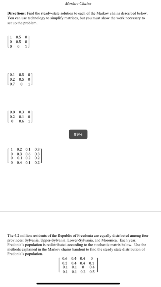 Solved Markov ChainsDirections: Find the steady-state | Chegg.com