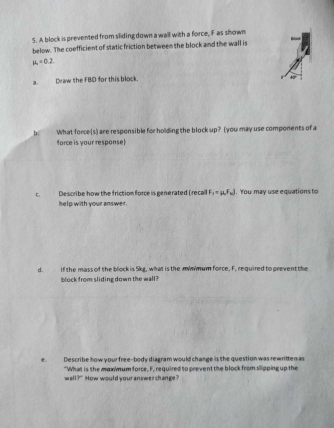 Solved 5. A block is prevented from sliding down a wall with | Chegg.com
