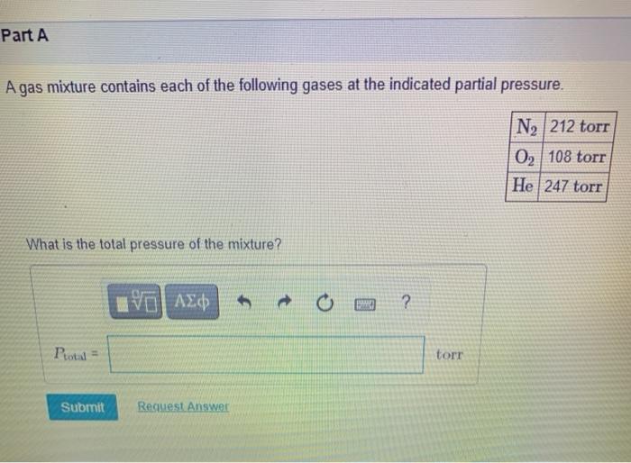 Solved Part A A gas mixture contains each of the following | Chegg.com