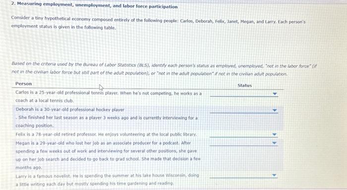 Solved 2. Measuring employment, unemployment, and labor | Chegg.com