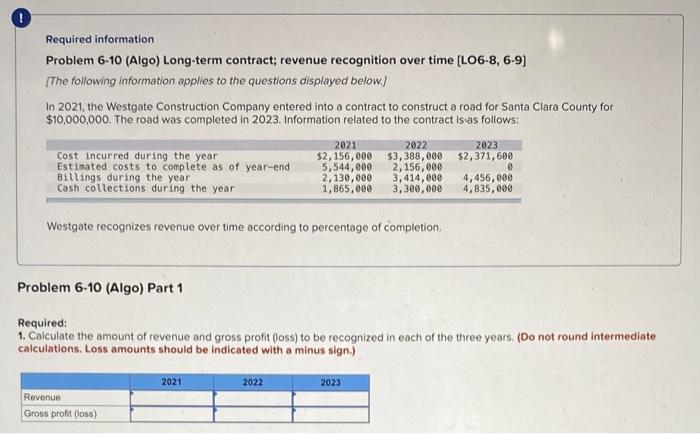 Solved Required information Problem 6-10 (Algo) Long-term | Chegg.com