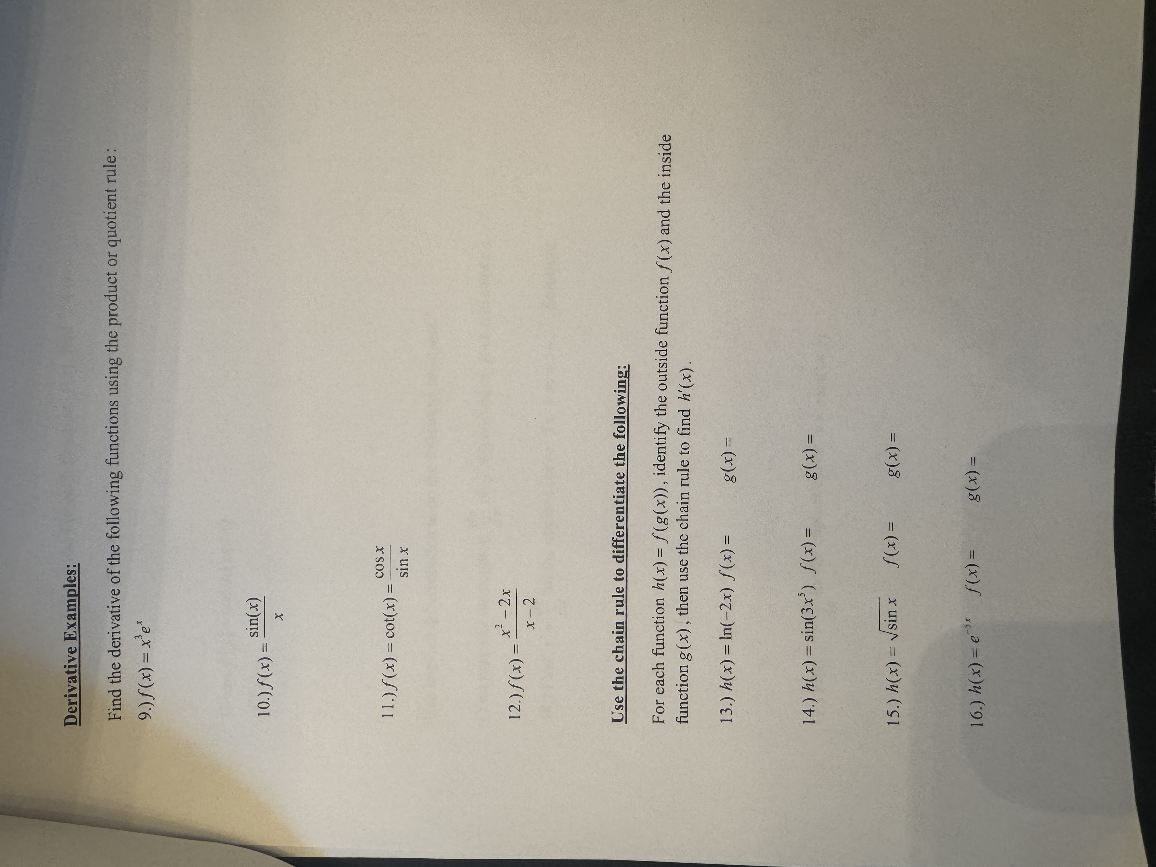 Solved Derivative Examples:Find the derivative of the | Chegg.com