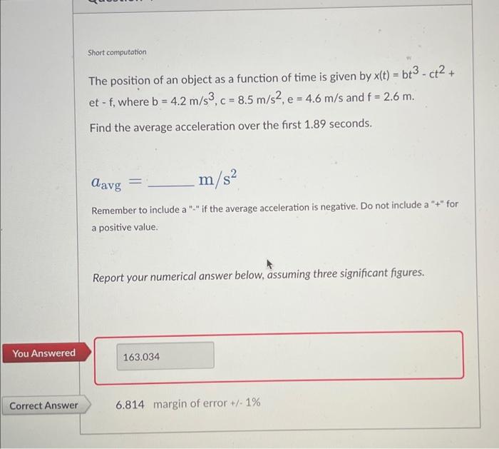 Solved Short computation The position of an object as a | Chegg.com