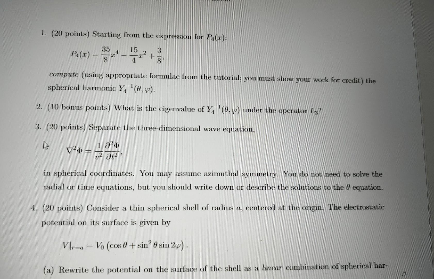Solved 1. (20 points) Starting from the expression for P4(x) | Chegg.com