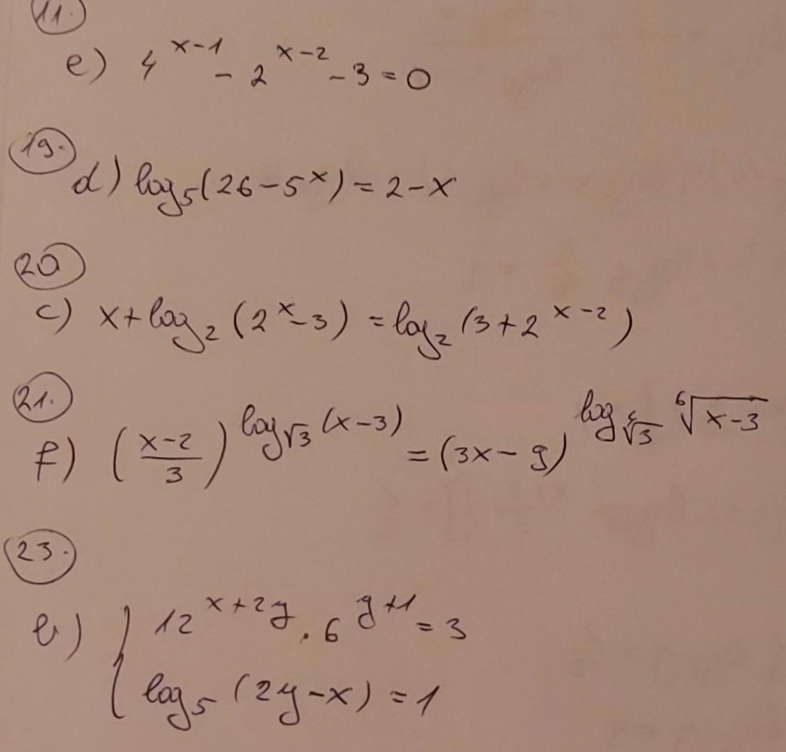 Solved e) 4x−1−2x−2−3=0 d) log5(26−5x)=2−x 20 c) | Chegg.com