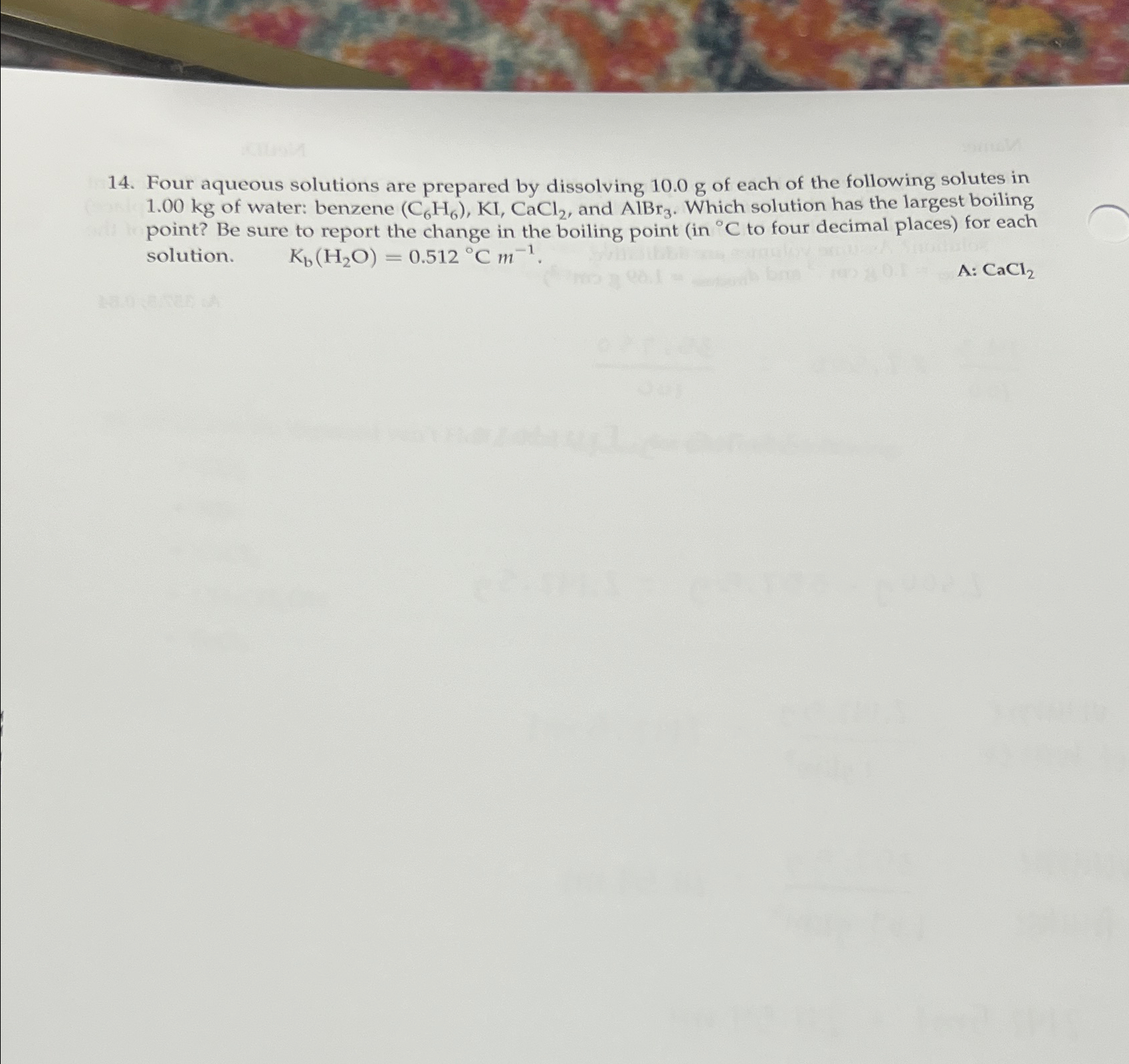 Solved Four aqueous solutions are prepared by dissolving | Chegg.com